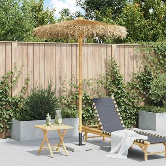 vidaXL Vidaxl - Parasol droit 210 cm en bambou - Auvent en feuille de bananier 150 cm - Syst&egrave;me de poulie manuelle - R&eacute;sistant aux UV