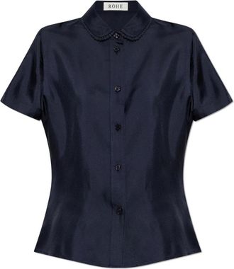 R&oacute;he Femme, Blouses et Chemises, Bleu, Taille: 38 FR Chemise &agrave; Manches Courtes en Soie
