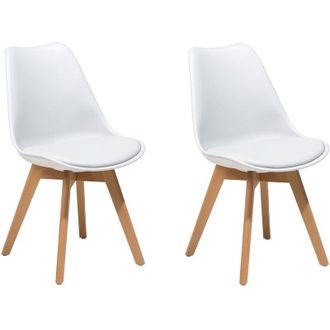 Beliani Beliani - Lot de 2 Chaises en Plastique Blanc et Bois de H&ecirc;tre pour Salle &agrave; Manger Dakota