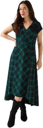 Joe Browns Lace-up Tartan Check High-Low Maxi Dress with Corsage Robe, Vert, 44 Petite Femme