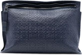 Loewe 2016 Embossed Leather Anagram Repeat T clutch bag - Blau