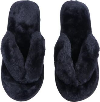 Hemoton Pantoufles Femme Hiver Coton Doux Antid&eacute;rapantes Mules Peluche Confortables pour Maison Noir