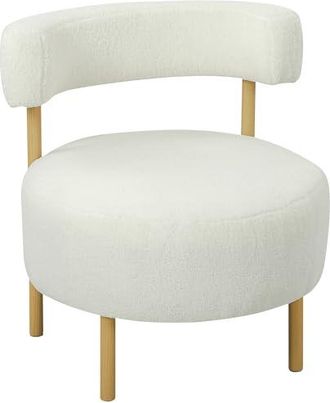 HOMCOM Fauteuil de Salon en Tissu Bouclette, canap&eacute; 1 Place rembourr&eacute; avec Dossier incurv&eacute;, Assise Large et Structure en m&eacute;tal Effet Bois, Style Moderne, pou