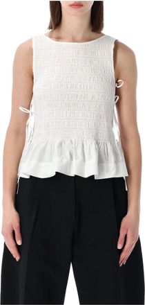 Ganni Femme, Tops, Blanc, Taille: 42 FR Smock Tie String Top