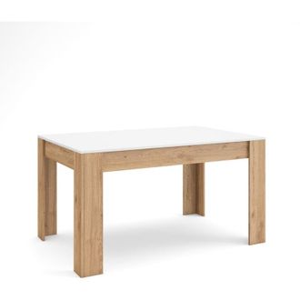 Skraut Home Skraut Home - Table &agrave; manger, Meuble Salle &agrave; Manger, 140x90x76 cm, Pour 6 personnes, Meubles de Salon, Style moderne, Blanc et Ch&ecirc;ne