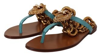 Dolce & Gabbana Womens Blue Leather Devotion Flats Sandals