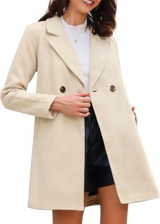 Allegra K Trench-coat raglan &agrave; double boutonnage revers pour femme Costume dHalloween Blanc cr&egrave;me XS