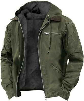 Generic GLDFW Veste dhiver d&eacute;contract&eacute;e &agrave; capuche pour homme avec fermeture &eacute;clair en polaire Style vintage, Vert, M