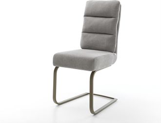 DELIFE Freischwinger Pela-Flex Strukturstoff Soft Grau Freischwinger flach Effektfinish Titan Taschenfederkern, Esszimmerst&uuml;hle