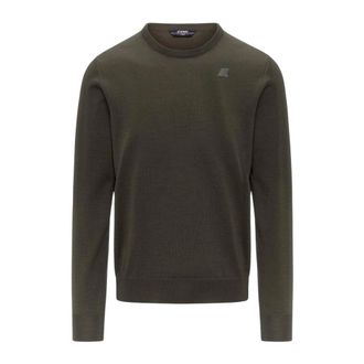 K-Way Gr&uuml;ner Merinowoll-Crew-Neck-Pullover - - Knitwear - Herren - Gr&uuml;n - L