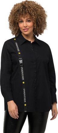 Ulla Popken Damen große Größen Übergrößen Plus Size Hemdbluse, Ripsband, Schnalle, Hemdkragen, Langarm schwarz 50+ 820179130-50+