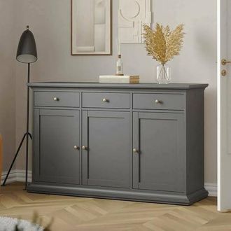 Dmora Kommode Frederique, Wohnzimmerbuffet, Wohnzimmer-Sideboard, Moderne K&uuml;chen-Speisekammer, 144x46 h92 cm, Grau