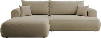 Selsey Selsey - Eckschlafsofa Ovo in L-Form aus beigem Velours mit Beh&auml;lter aus pflegeleichtem Stoff, linke Seite