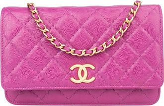 Chanel Crossbody Bags - Chanel Pink Quilted Caviar Leather Wallet On Chain - Gr. unisize - in Gold - f&uuml;r Damen