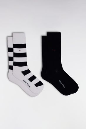 Eden Park Lot De 2 Paires De Chaussettes En Coton Stretch M&eacute;lang&eacute; Blanches Et Marine