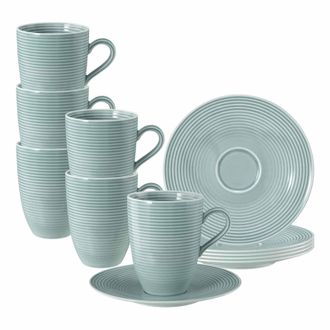 SELTMANN WEIDEN Beat Color Glaze Kaffee-Set 12-teilig - Modernes Porzellan mit Rillenrelief in Trendfarben, 6 Henkelbecher & Untertassen, Sp&uuml;lmaschinen- & Mikrowellen