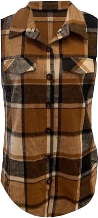 Generic Chemises en duvet &agrave; manches longues Weskit pour femme, marron, XXL