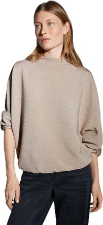 OPUS Damen Langarmshirt | SAGLANZ Loose Geripptes Jerseyshirt mit Glanz Effekt warm Taupe, 36