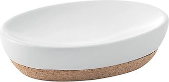 Gedy G-Canberra Seifenschale, Ma&szlig;e und Gewicht: 3 x 13 x 9,5 cm & 0,184 kg, Seifenschale aus Keramik und Kork mit wei&szlig;er Oberfl&auml;che, Design R & S, 2 Jahre 