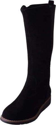 Absolute Footwear Bottes compens&eacute;es longueur genou pour femme avec panneaux lat&eacute;raux &eacute;lastiques, Microfibre noire, 39 EU