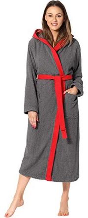 Ladeheid Peignoir de Bain Éponge 100% Coton Femme LA40-191 (Gris Foncé-12/Rouge-26, M)