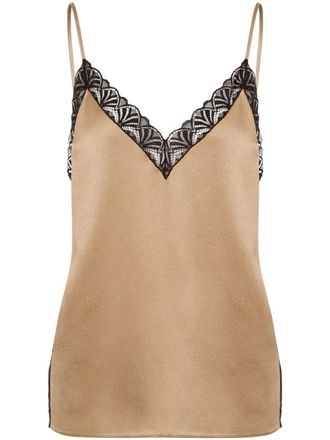 Alberta Ferretti blouse en satin &agrave; d&eacute;tail de dentelle - Tons neutres