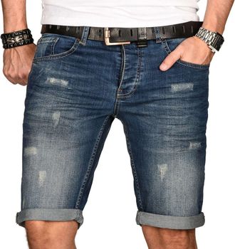 Alessandro Salvarini A. Salvarini Herren Designer Jeans Short Kurze Hose Slim Sommer Shorts Bermuda, Mittelblau Used-look, W36