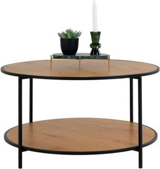 House Nordic House Nordic - Table basse ronde 80x45 cm en m&eacute;tal noir et ch&ecirc;ne - vitea