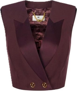 Elisabetta Franchi Femme, Vestes, Rouge, Taille: 38 FR Gilet en cr&ecirc;pe