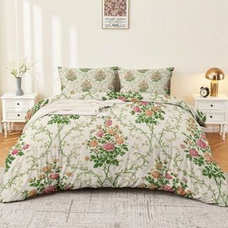 Generic William Morris Weinreben Rosen Bettw&auml;sche Set Creme Gr&uuml;n 180 x 200 cm Wendebettw&auml;sche Mikrofaser Blumenmuster Kinder Erwachsene Bettbezug mit Rei&szlig;vers
