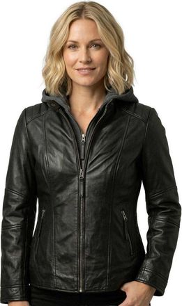 Jilani Lederjacke Iris Jilani Collection - Damen Lederjacke Lammnappa Kapuze schwarz