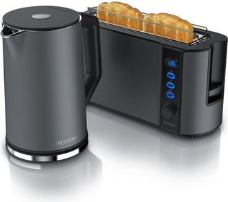 Arendo Fr&uuml;hst&uuml;cks-Set, 1,5L Edelstahl Wasserkocher & 2-Scheiben Langschlitz Toaster, Grau - Arendo