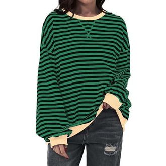 Generic Sweat-shirt ray&eacute; pour femme - Pull ray&eacute; &agrave; manches longues et col rond - Sweat surdimensionn&eacute; Y2K - Coupe ample - Chemisier d&eacute;contract&eacute; ample et l&eacute;ger 