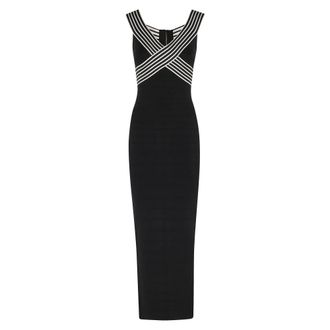 Elisabetta Franchi Femme, Robes, Noir, Taille: 42 FR Knit Long Dress with Striped Bands