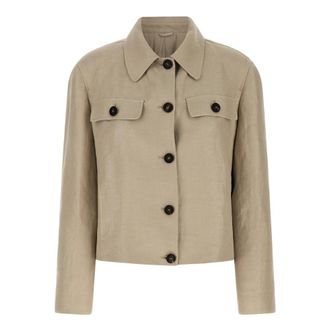 Brunello Cucinelli Diagonaljacke aus Leinen mit Monili - - Jackets - Damen - Beige - L