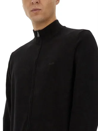 HUGO BOSS Zip-Front Cotton Sweater - Black