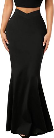SOLY HUX Rock Damen Elegant Maxirock Bodycon Fischschwanz Röcke Hohe V Taille Figurbetonter Abendrock Urlaubrock Einfarbig Festival Outfit Schwarz XS