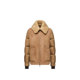 Moncler Moncler Suede Shearling-trimmed Short Down Jacket, Men, Beige, Size: 2