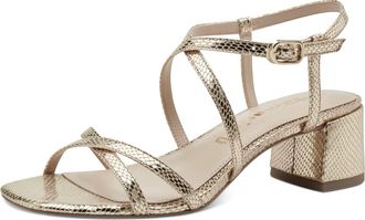 Tamaris Damen Sandalen mit Absatz Textil Vegan Blockabsatz Sommer; LIGHT GOLD STRUCTURE/metallic; 36