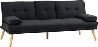 HOMCOM Canapé Convertible 3 Places, canapé-lit rembourré avec Dossier réglable 3 Niveaux, 2 Coussins et 2 Porte-gobelets intégrés, Tissu de Lin, pour Salon, 