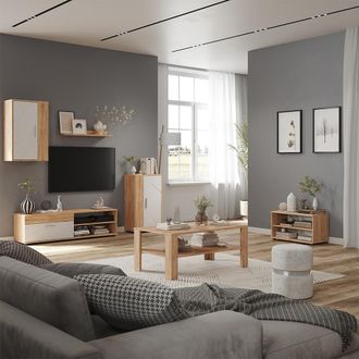 Vicco Parete Attrezzata Soggiorno Berno, Rovere Dorato/bianco, Set Da 5 Pezzi, Vicco