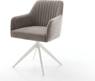 DELIFE Drehstuhl Greg-Flex Strukturstoff Soft Taupe Kreuzgestell breit Wei&szlig; 360&deg; drehbar Wippfunktion Taschenfederkern, Esszimmerst&uuml;hle