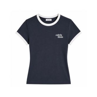Calvin Klein 1989 Logo Slim Ringer Tee - - Tops - Damen - Blau - S