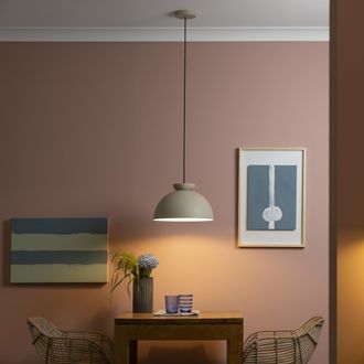 Lightbox Pilz H&auml;ngelampe mit Basis aus hochwertigen Travertine Stein & k&uuml;rzbarem Kabel | 1,75 m H&ouml;he, &Oslash; 35 cm | zeitlose Deko Pendelleuchte | E27 Fassung | Ess