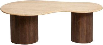 Made In Meubles Made In Meubles - Table basse fixe en bois de manguier et travertin - Plateau 2 cm - Dimensions 120x70x43 cm - &Eacute;l&eacute;gante pour salon ou bureau