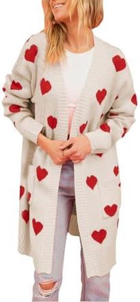 Generic Cardigan en tricot pour femme avec poche et col en V pour la Saint-Valentin 2026, beige, XL