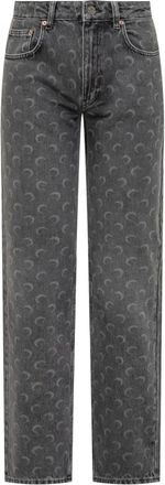 Marine Serre Femme, Jeans, Gris, Taille: 36 FR Moon Laser Grey Wash Denim Jeans droits