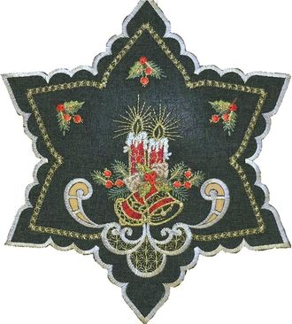 Matches 21 matches21 Tischdecke/Mitteldecke Stern Form Stickerei rote Kerzen gr&uuml;n bunt Tischw&auml;sche 1 STK &Oslash;30 cm Polyester