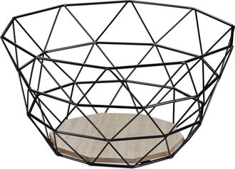 Relaxdays Obstkorb, dekorativer Obstschale, Obst & Gemüse, Eisen & Holz, Industrial Design, HBT: 14,5x28x28 cm, schwarz