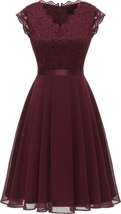 Dressystar Damen Cocktailkleid Kurz Brautjungfernkleid Spitzenkleid Abendkleider Elegant f&uuml;r Hochzeit 2050 Burgundy XS